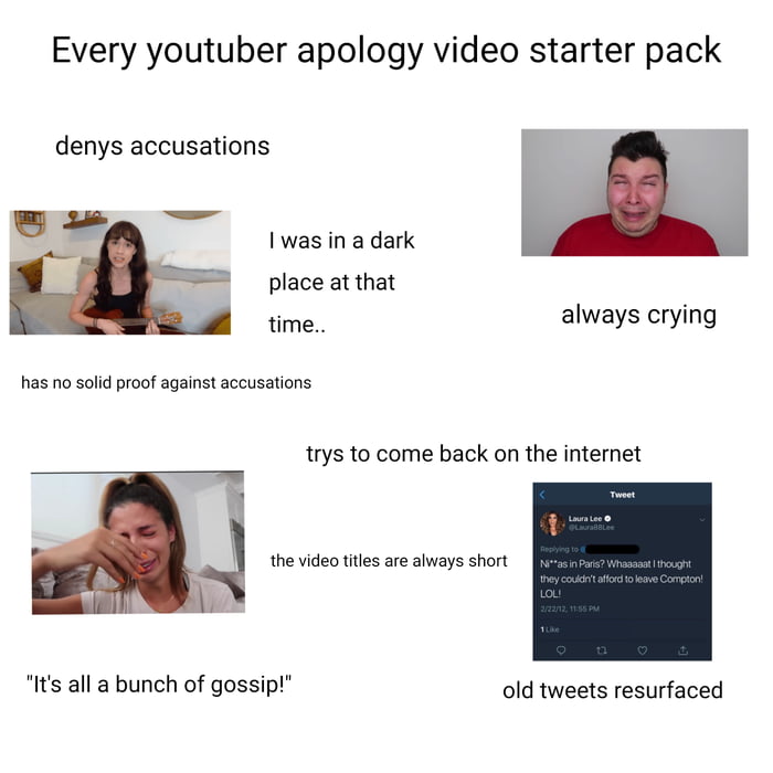 Every youtuber apology starter pack - 9GAG