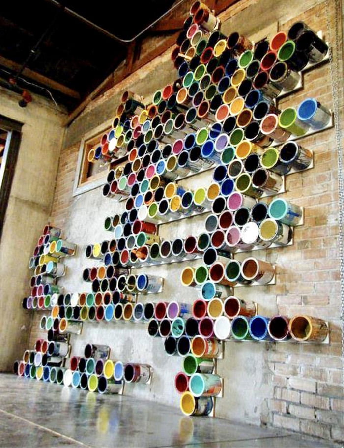 Decoration of wall with paint cans - 9GAG