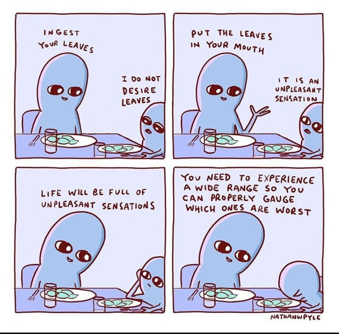 An emo and a leaf fall from a tree, which hits the ground first? The ...