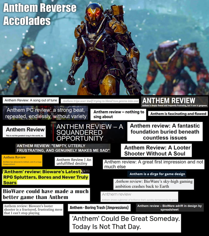 Now that Anthem is dead, lets remember some review quotes - 9GAG