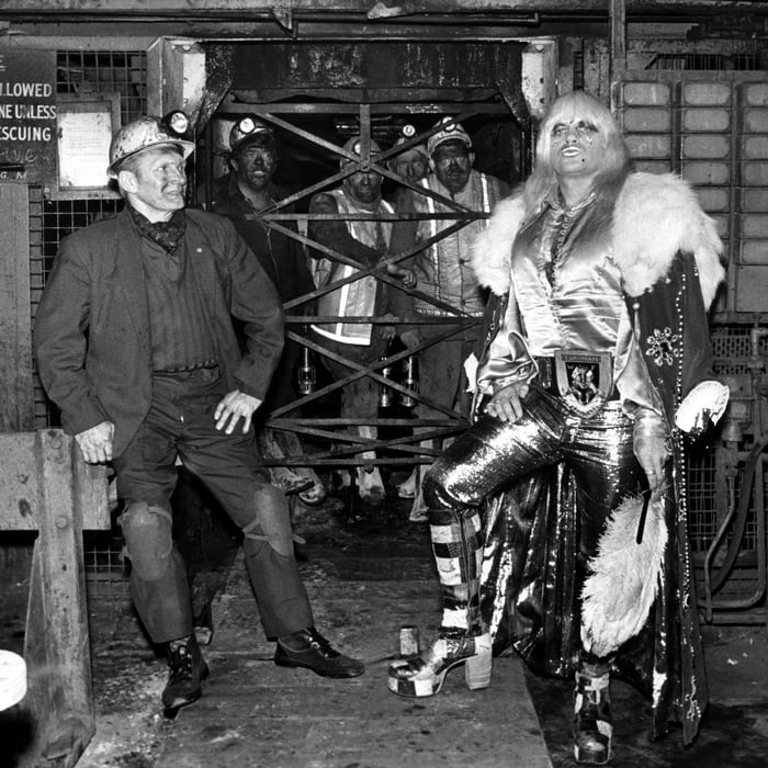 Welsh wrestler 'Exotic' Adrian Street poses next to his coalminer ...
