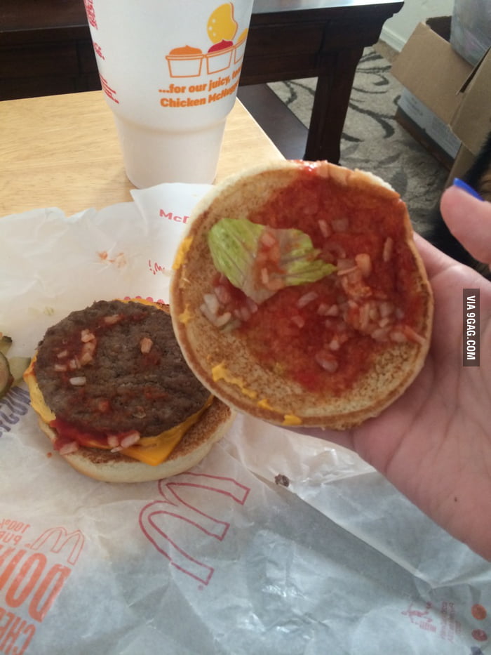 Asked McDonald's to add lettuce to my McDouble. Thanks guys! - 9GAG