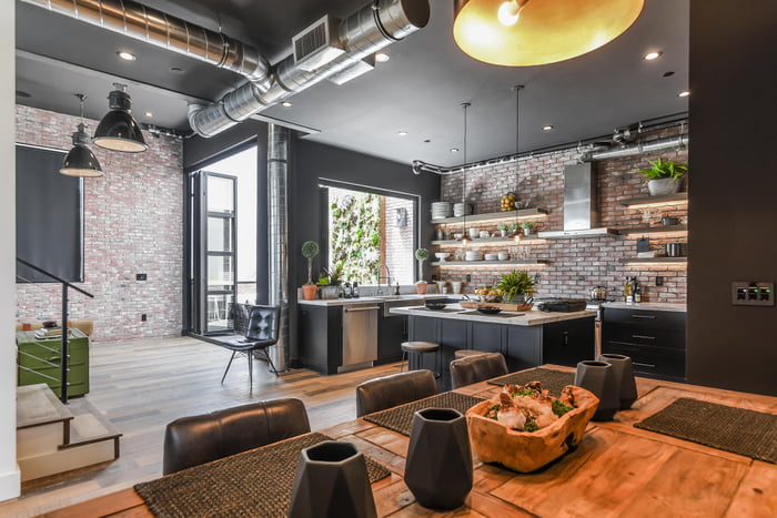 Gorgeous kitchen in a brick-clad industrial home | LA: CA - 9GAG