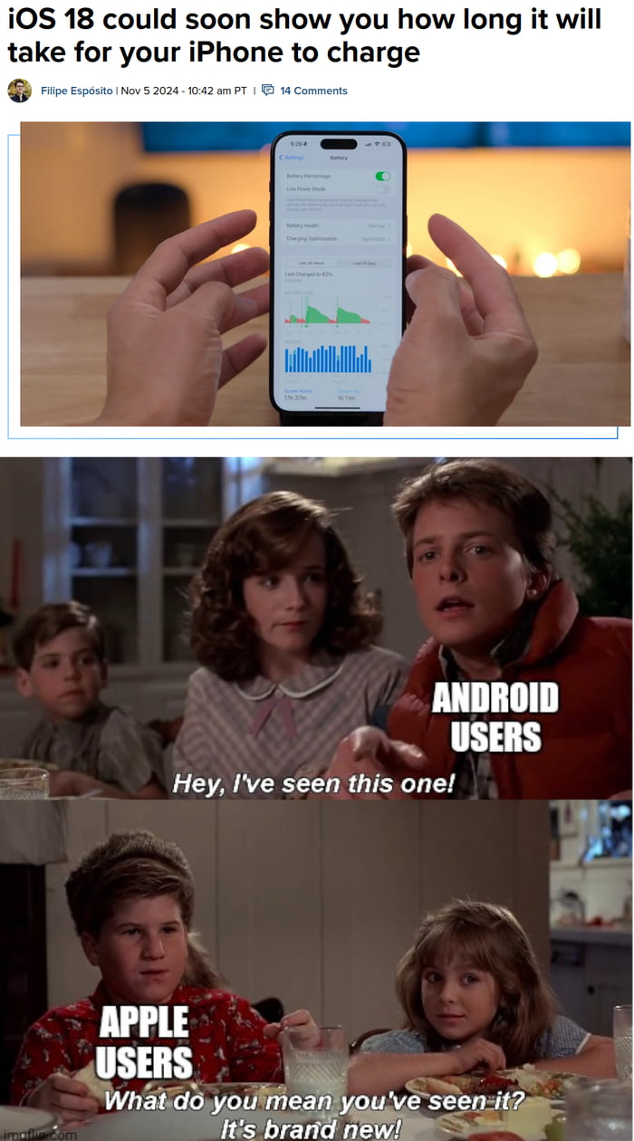Android users watching Apple announce 'new' features. - 9GAG