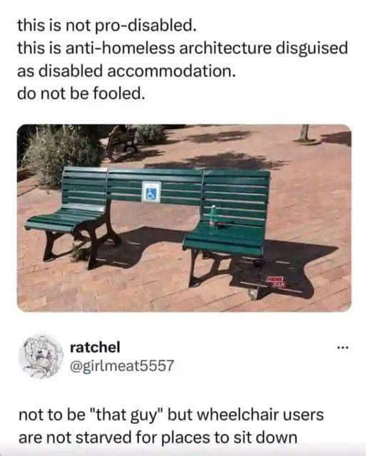 Anti-homeless architecture disguised as pro disabled - 9GAG