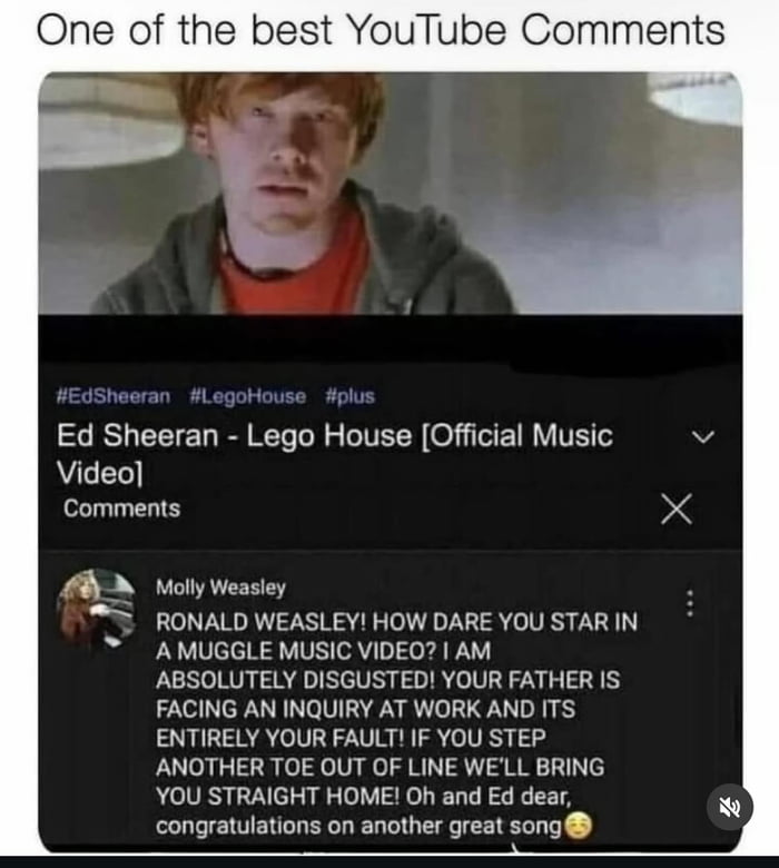Molly Weasley is not amused by Ron's music video career - 9GAG
