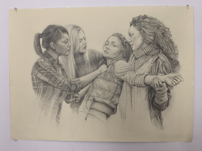 Drew this stock photo of female “bullying”, what do you think? - 9GAG