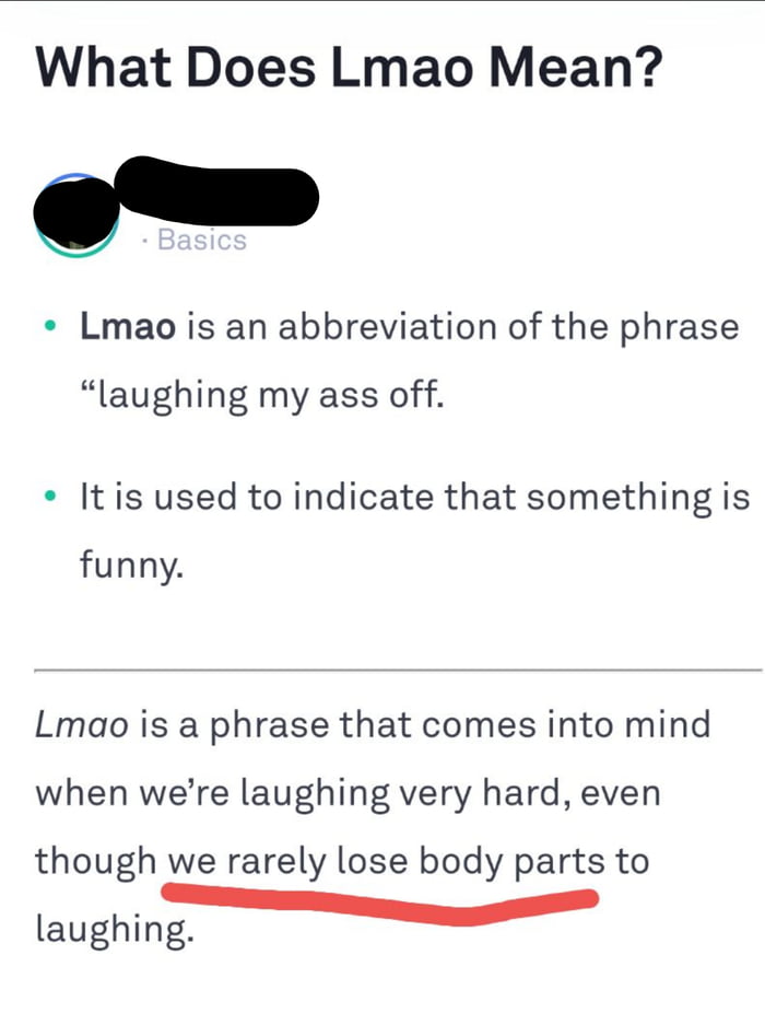 Searched by the meaning of Lmao and that's awesome - 9GAG