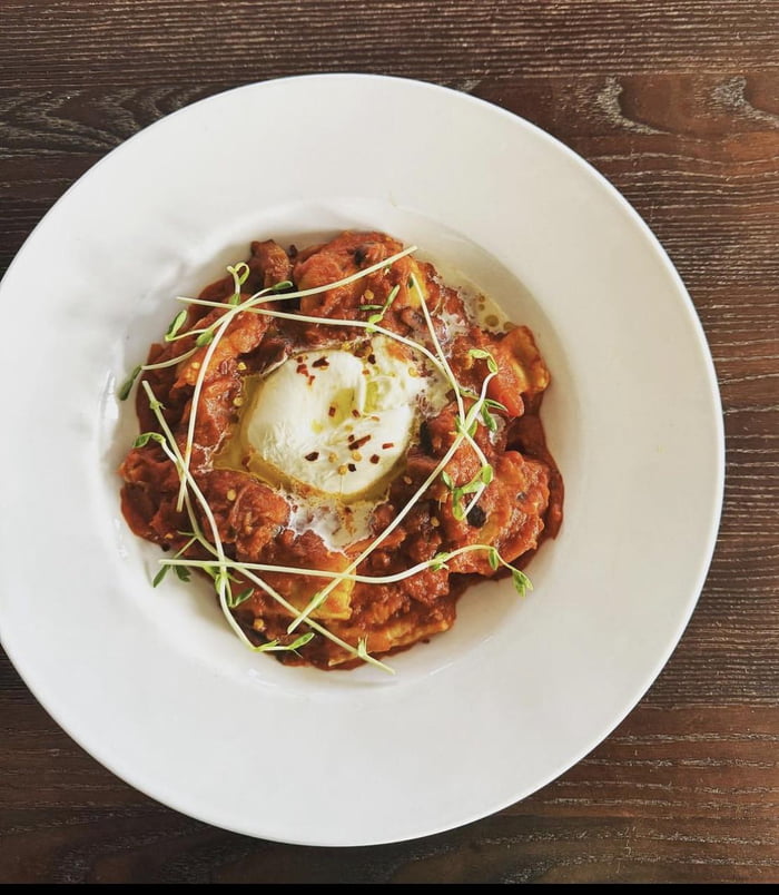 Wild boar agnolotti- root vegetable ragu,house made Burrata - 9GAG