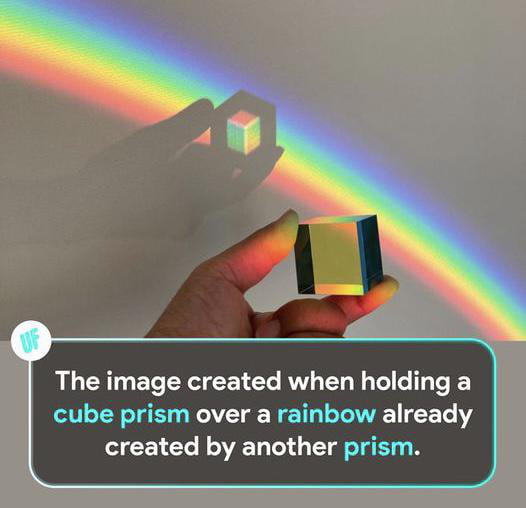 Holding a cube prism over a rainbow created by another prism - 9GAG