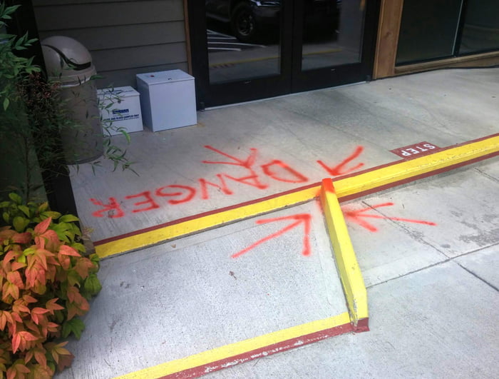 An angry man who tripped over this curb - outside a medical clinic ...