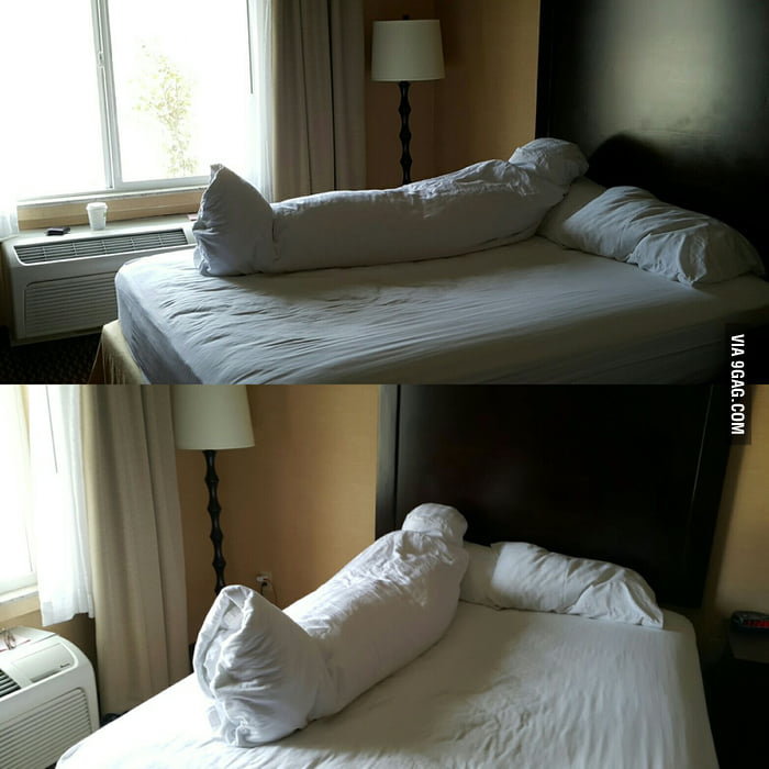 Funny or a dick move? Left my sheets like this when checking out of a hotel. - 9GAG