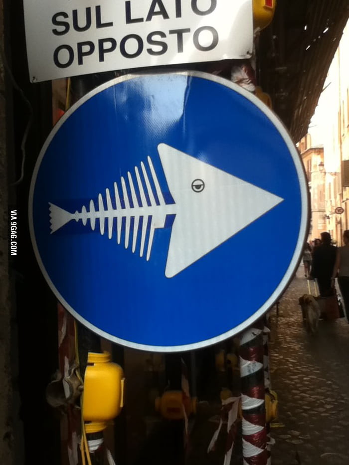 Fish traffic sign in Florence. - 9GAG