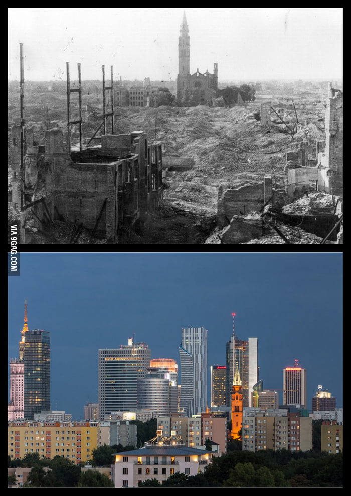 Warsaw 1945 vs 2013 Can you spot the church that survived? - 9GAG