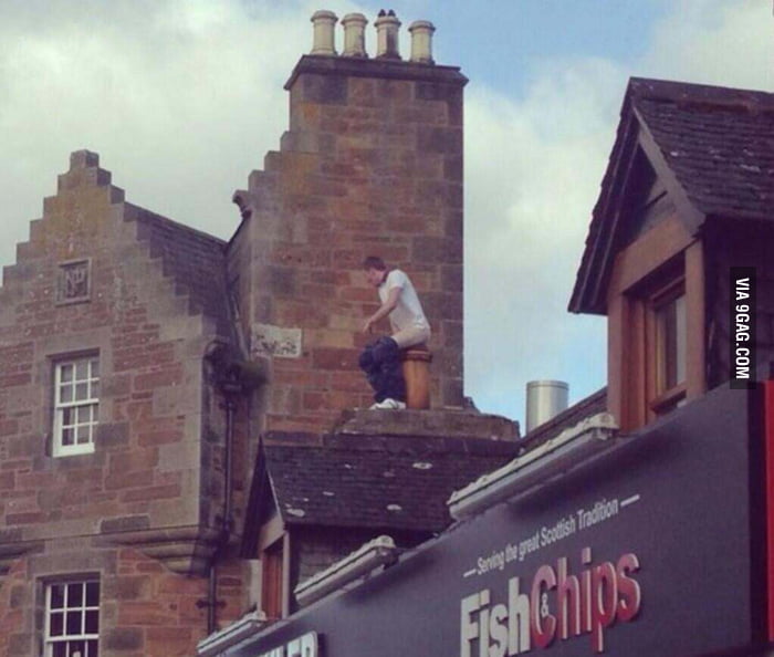Man taking a shit in a chimney - 9GAG