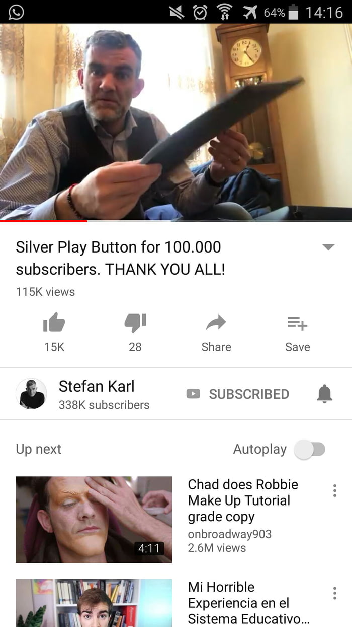 Stefan Karl passed away yesterday, he was very happy he got the silver button in his YouTube ...