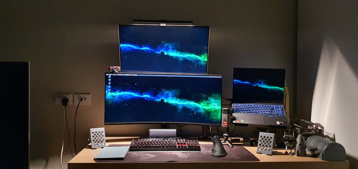 It all started with a 27" curved, then replaced it with a 34" curved ...