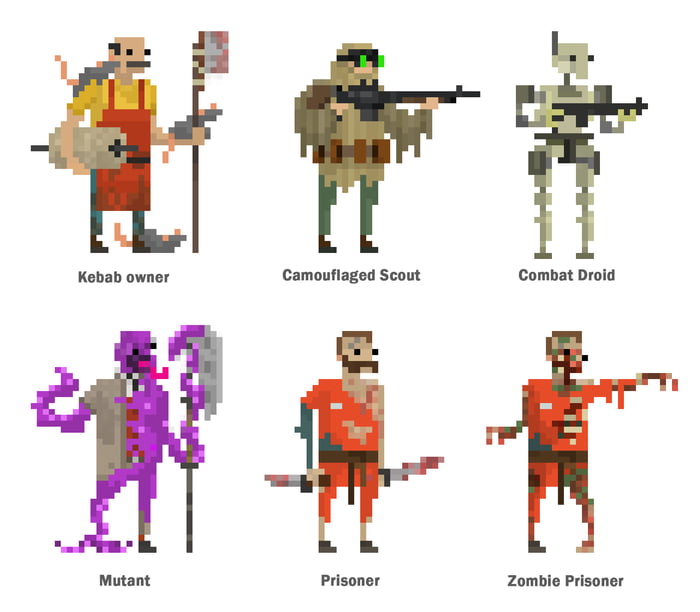 Pixel Art Characters for a Post-Apocalypse Combat game I am developing, feedback & character ...