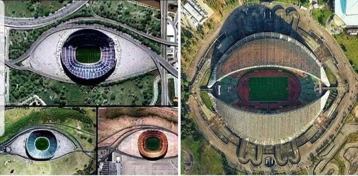 Football stadiums look like giant eyes when viewed from above - 9GAG