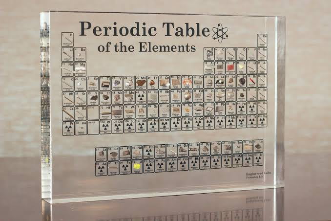A periodic table with real samples of elements on it. - 9GAG
