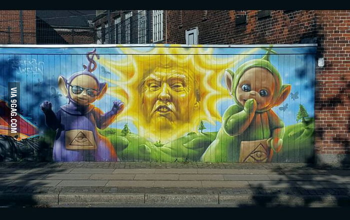 Graffiti painting in Denmark of the Teletubbies and Donald Trump as the ...