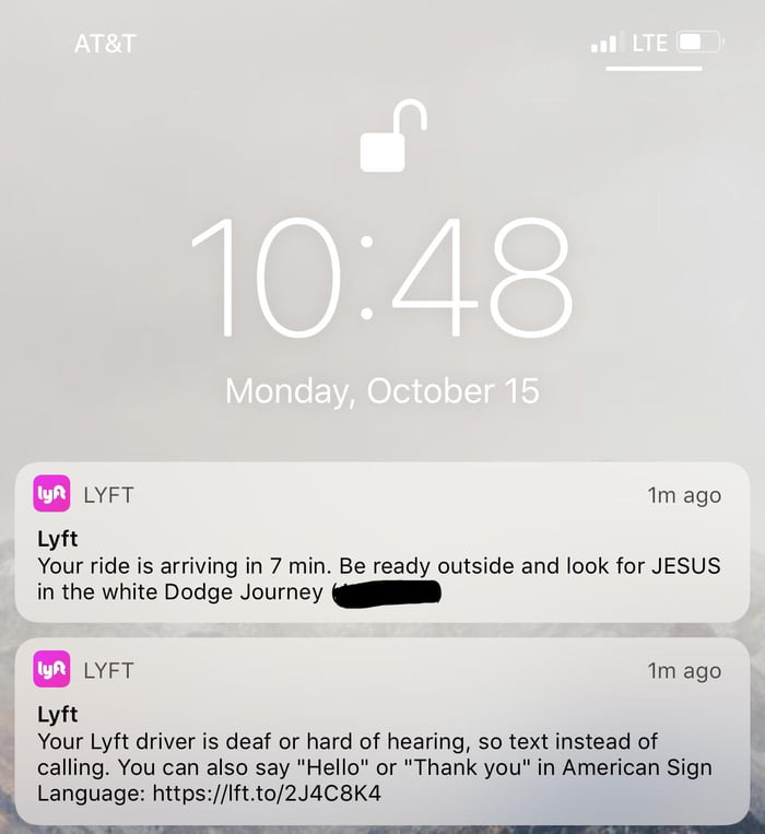 A notification from Lyft with a link to learn sign language. Mad props ...