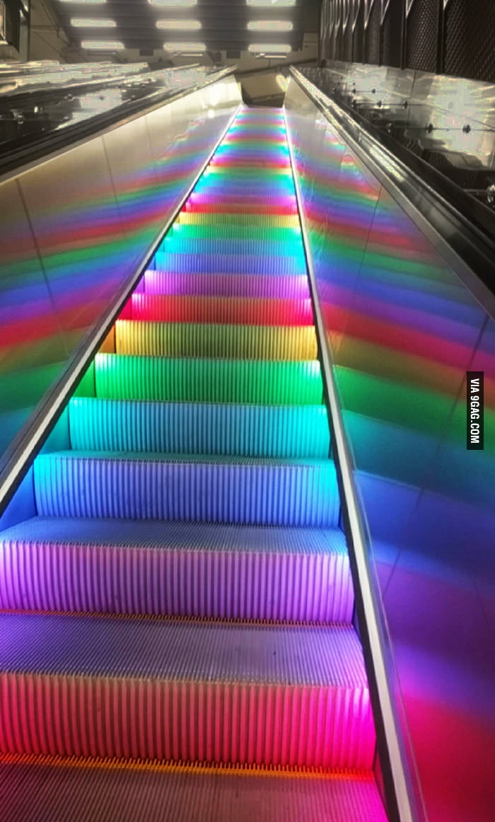 I just climbed the rainbow with this rainbow escalator in Sweden! - 9GAG