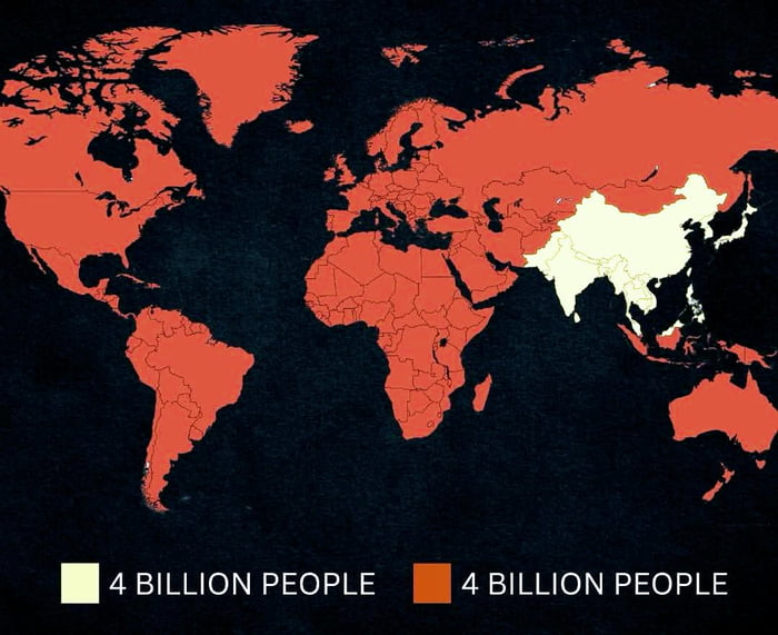 The World Population divided in two equal parts - 9GAG