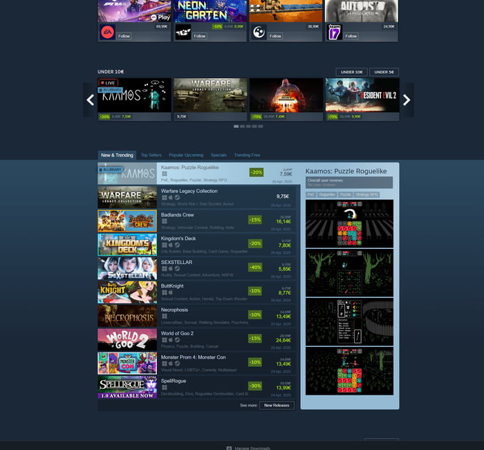 That feeling when your own game hits new & trending page on Steam but ...