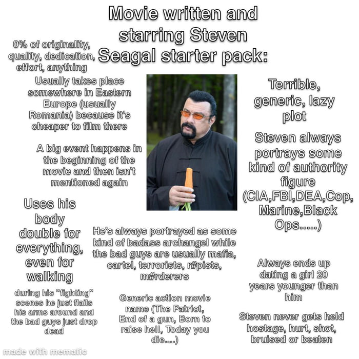 Steven Seagal movie starter pack (tbh Under Seige was pretty good) - 9GAG