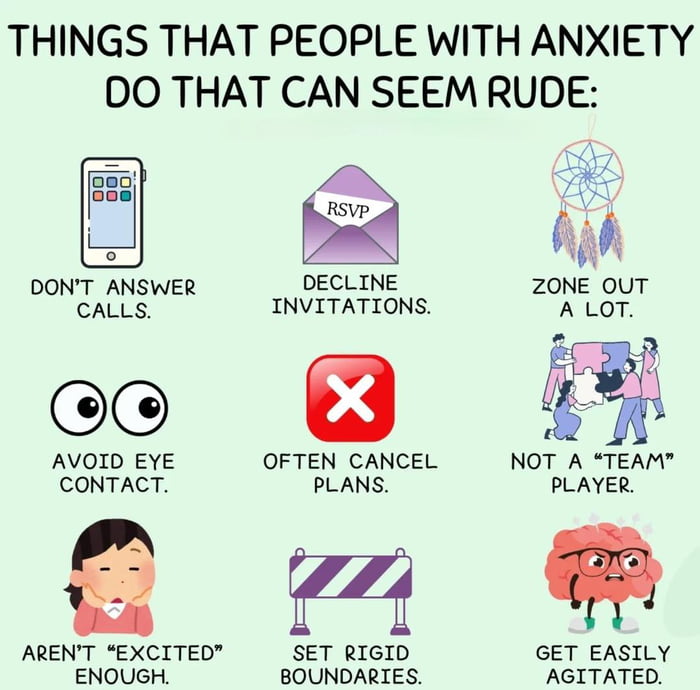 A cool guide of things that people with anxiety do that can seem rude ...