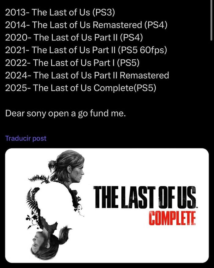 2026 - The last of use re-complete edition. 2027 - The Last of us ...