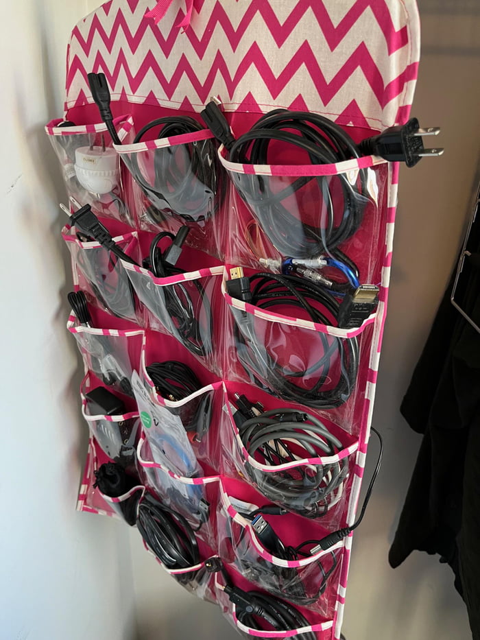 Hanging pocket organizers are pretty good for all your cable clutter - 9GAG