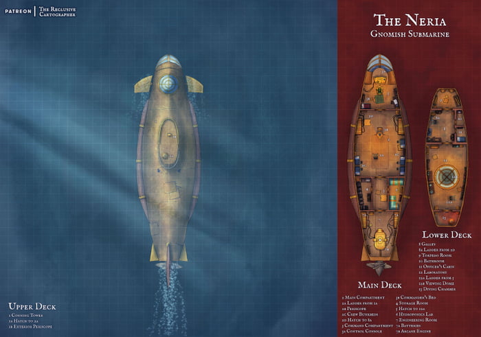 Had a crack at drawing a DnD map of a Gnomish Submarine because why not ...