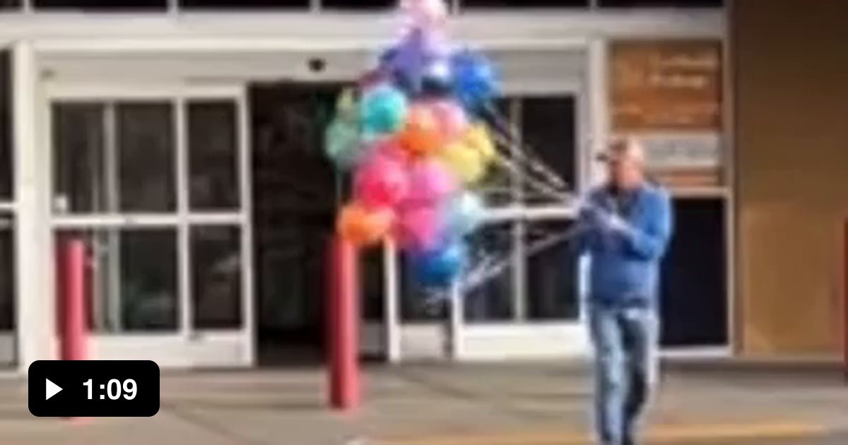 Man struggling to get balloons into the trunk of his car. - 9GAG