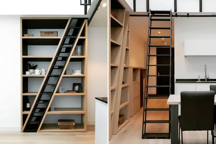 Clever and Stylish Tiny Home Hidden Staircase. It's designed to tuck ...