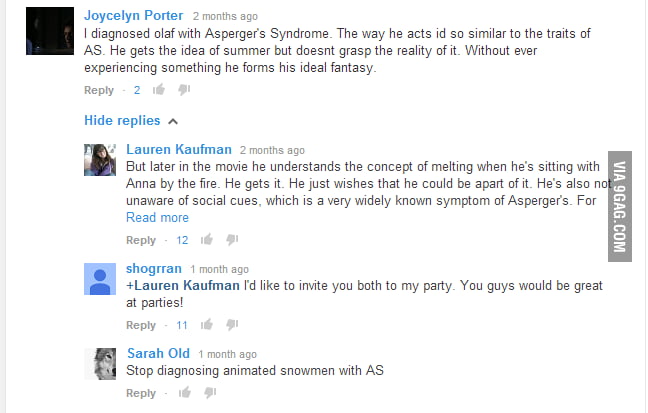 Youtube review on Olaf from Frozen movie - 9GAG