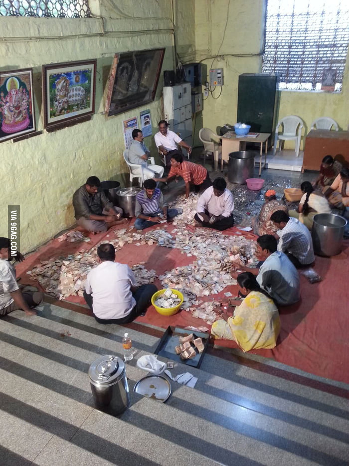 People counting Money in a local temple - 9GAG