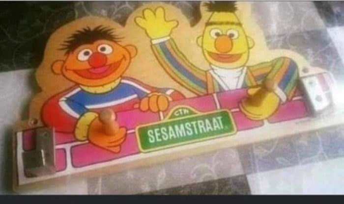 Since Bert and Ernie came out as gay, I find my first coat rack a bit...weird - 9GAG