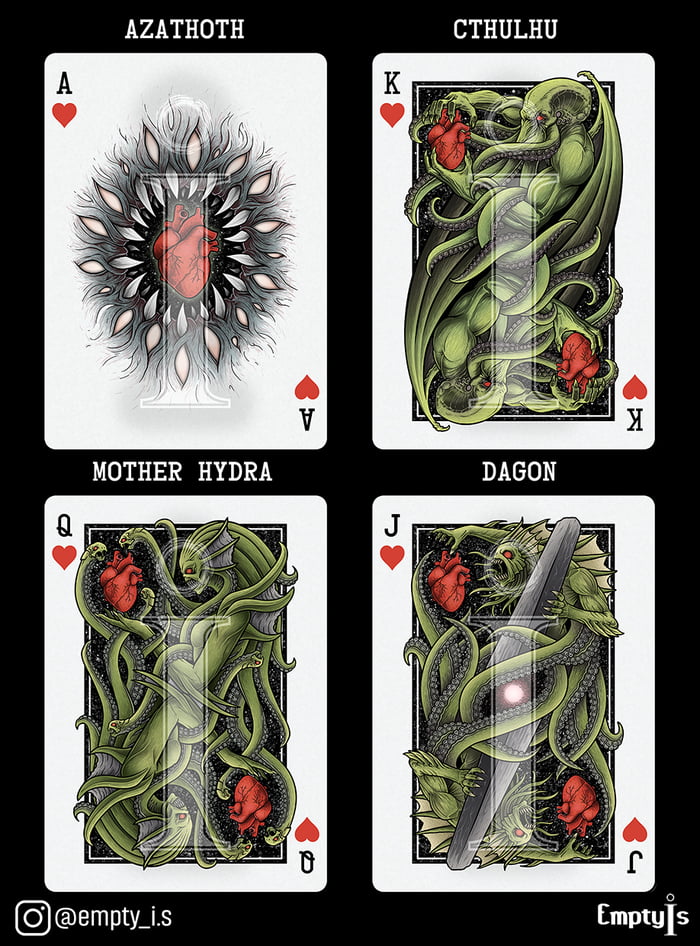 Lovecraft deck of cards, Hearts colored version - 9GAG
