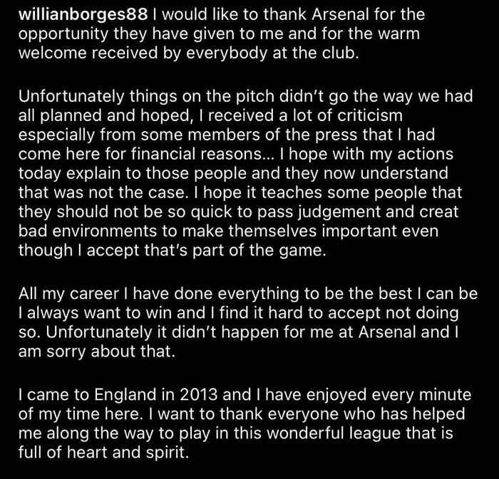 Willian's leaving statement - 9GAG