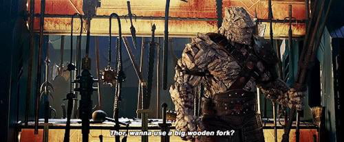 In Thor: Ragnarok, Korg offers a wooden fork as a weapon, but admits ...