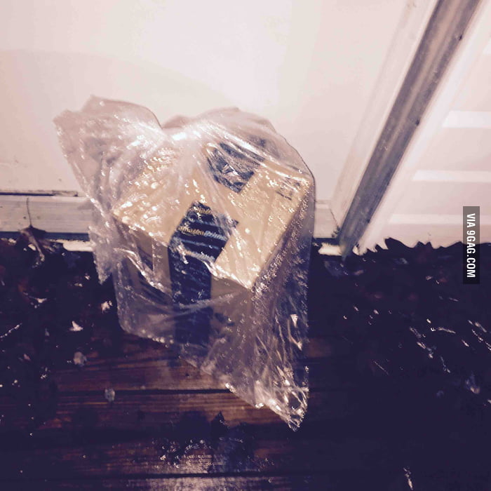 UPS person protected the package from the rain - 9GAG