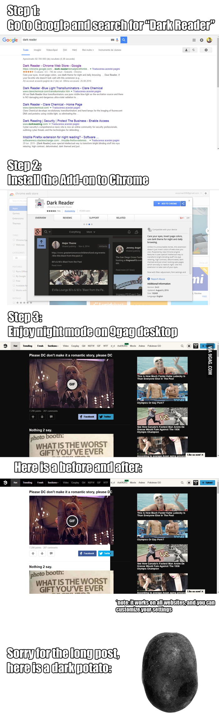 If any of you is interested in night mode for the desktop 9gag, this short tutorial might help ...