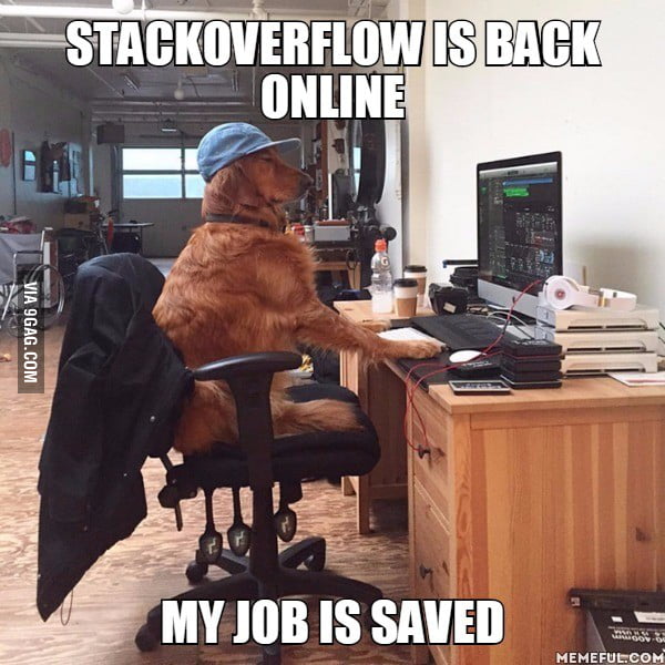 Stackoverflow is back online. my job is saved - 9GAG