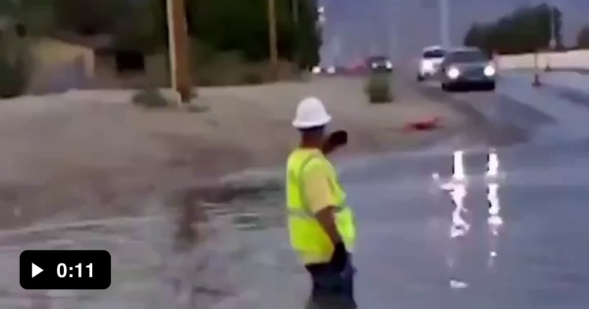 Construction worker makes a puddle look deceptively deep - 9GAG