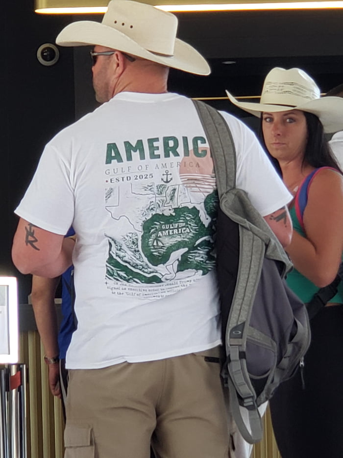 Wearing a "Gulf of America" shirt, checking into a vacation resort....in Mexico. - 9GAG