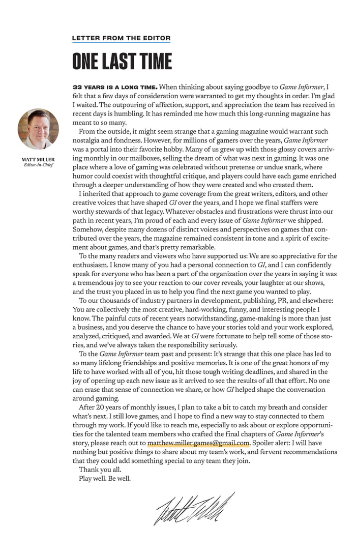 Final official statement from Game Informer's now-former Editor-In-Chief. - 9GAG