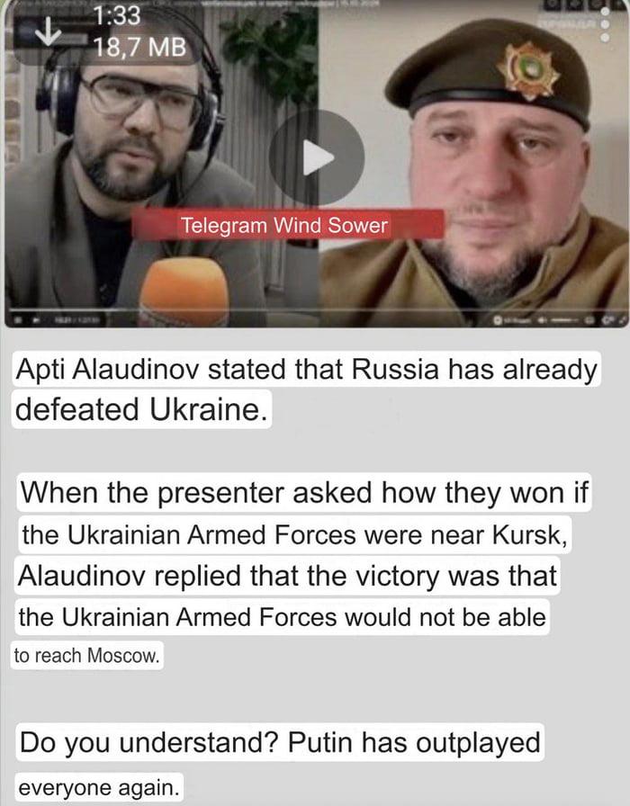 New russian (!) definition of russia's victory: Winning means Ukranian troops don't reach Moscow ...