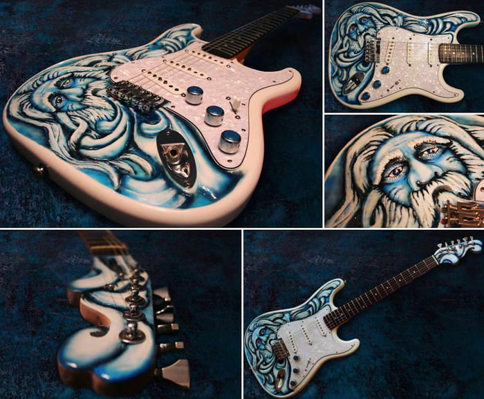 Old Man Winter Strat - Hand-carved / painted Stratocaster. - 9GAG